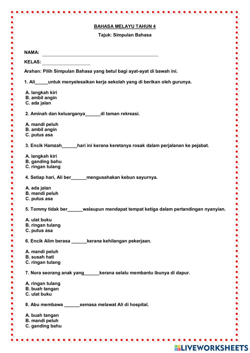 Latihan Simpulan Bahasa Online Exercise For Live Worksheets Nbkomputer