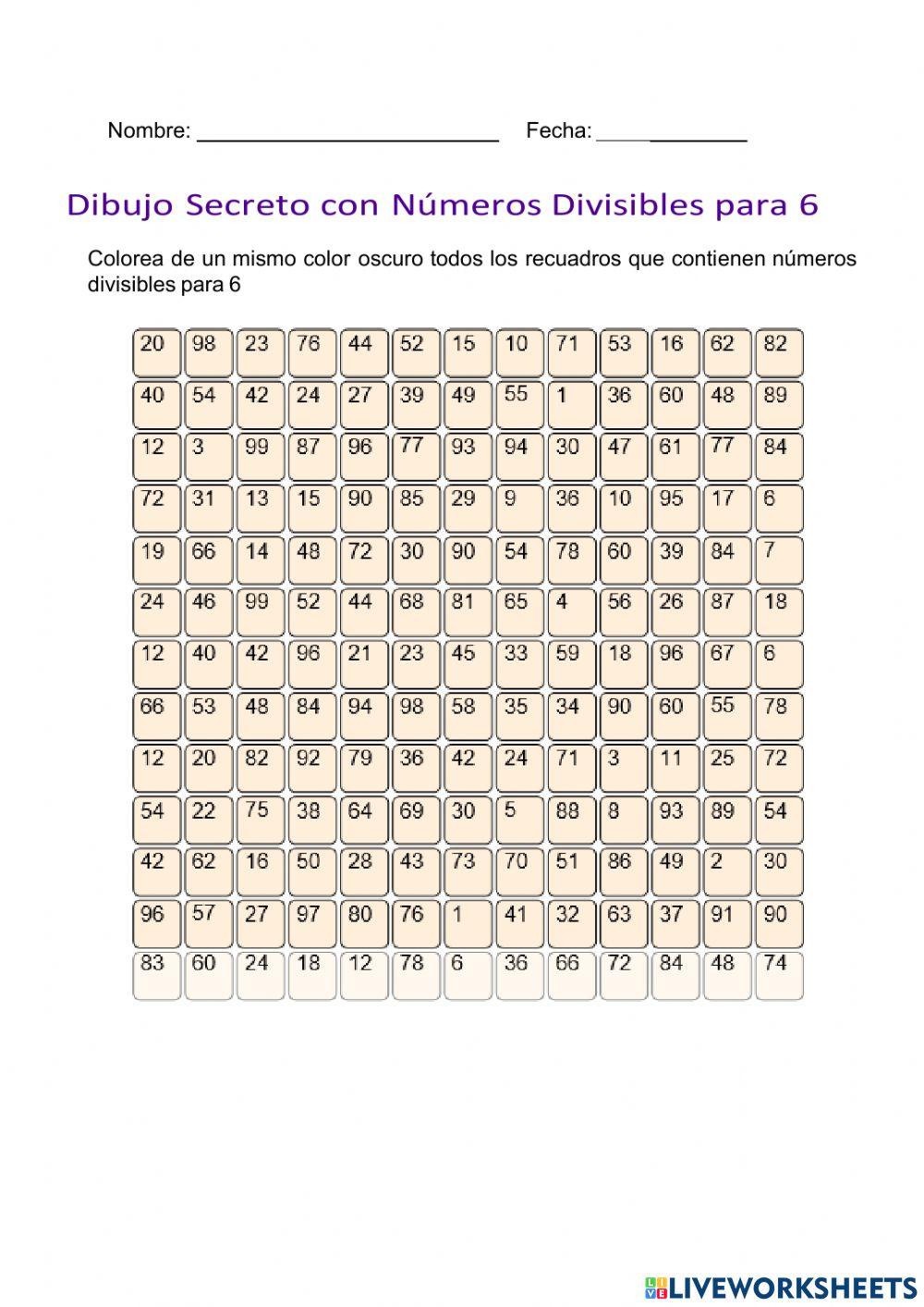 Divisible para 6 6745862 | michelle92 | Live Worksheets