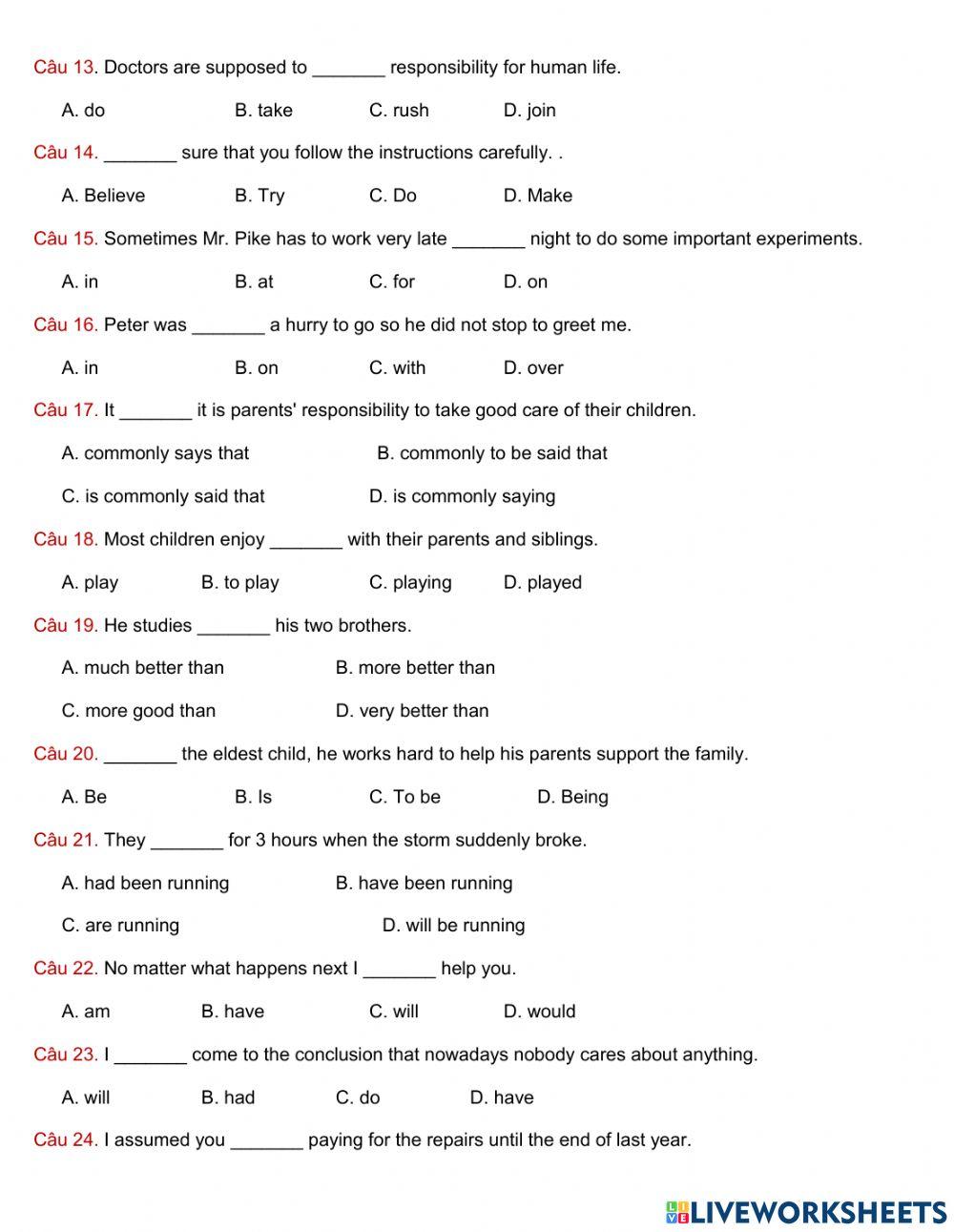Test for unit 1 activity | Live Worksheets