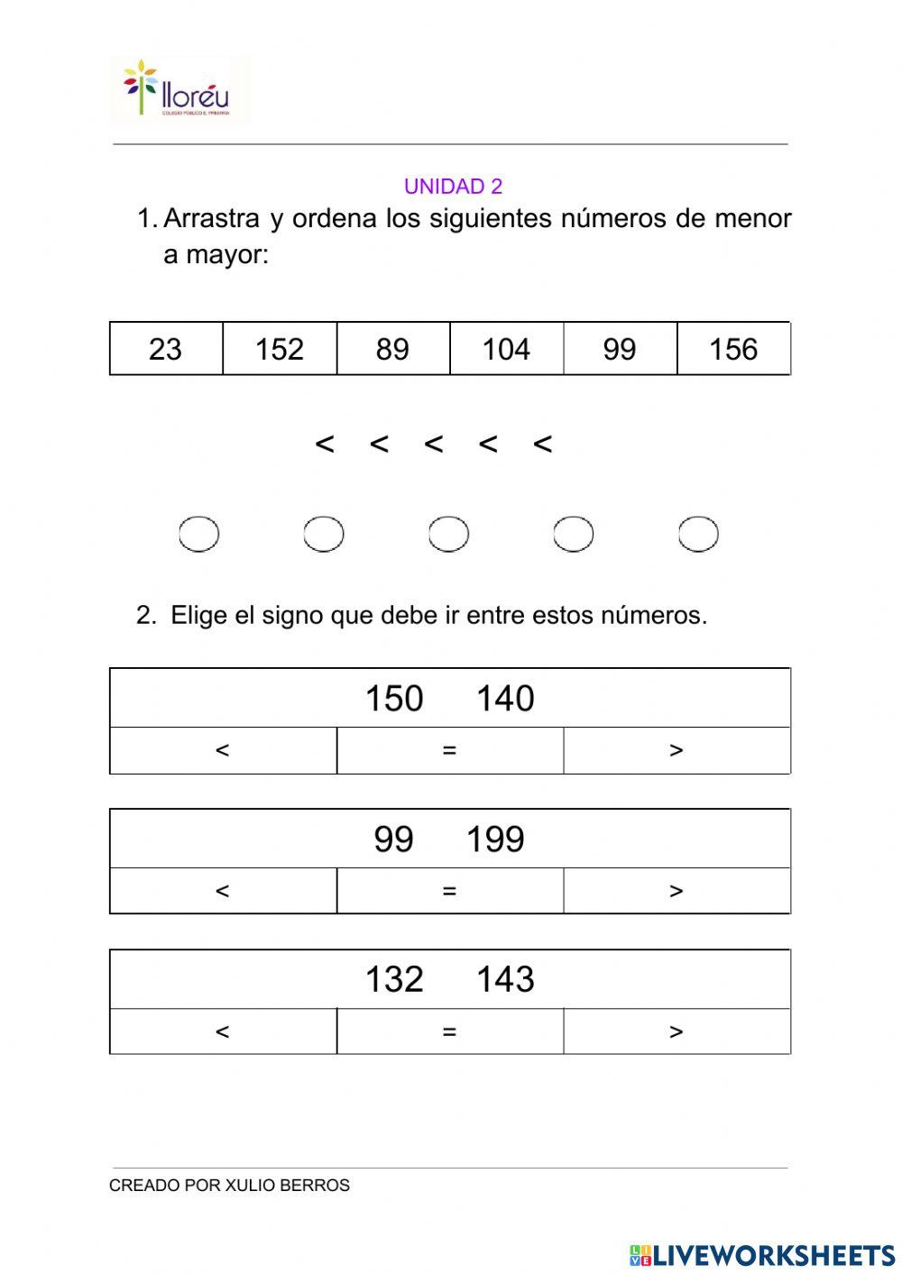 Comparamos números worksheet for 2º | Live Worksheets