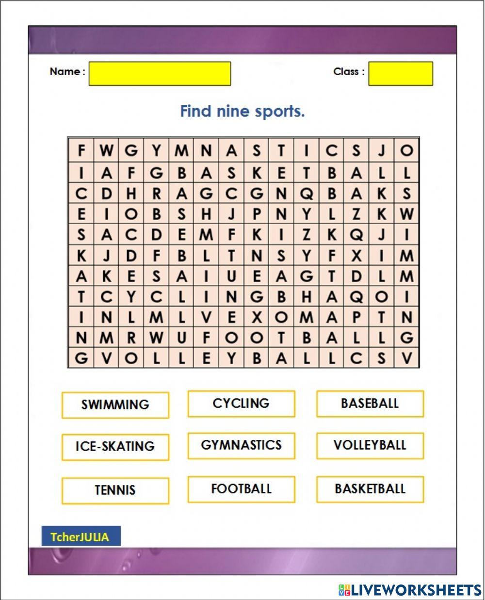 Y4 M9 WBp 83 Find nine sports Reading worksheet | Live Worksheets