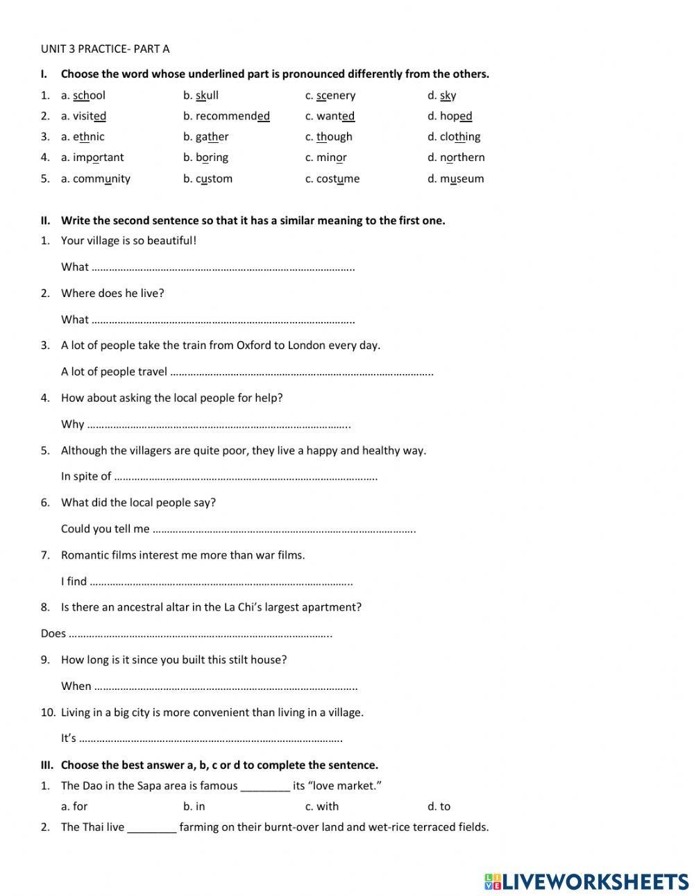 G8 unit 3 part a interactive worksheet | Live Worksheets