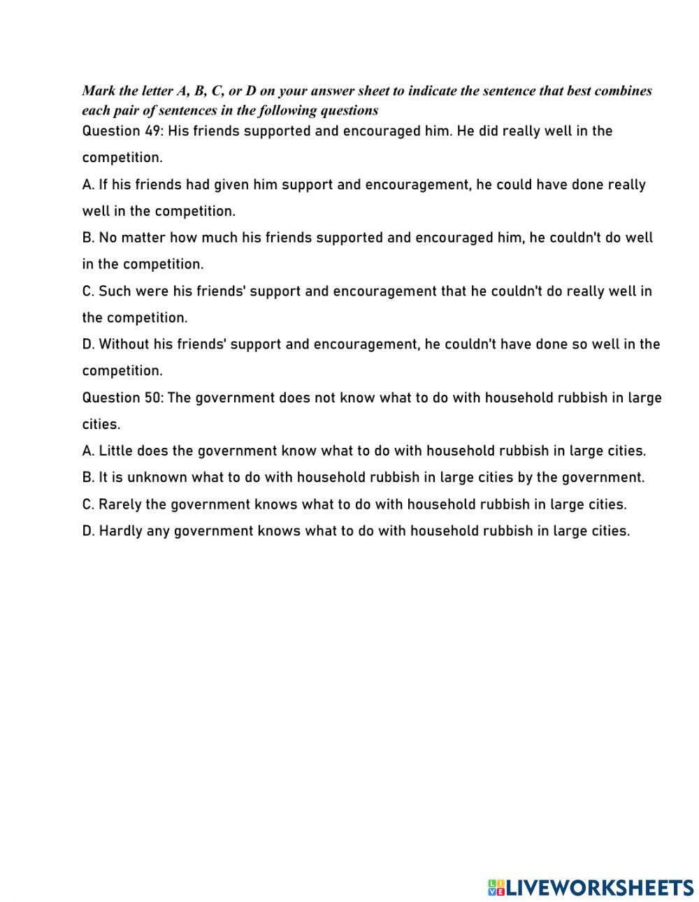 De thi thu THPT worksheet | Live Worksheets