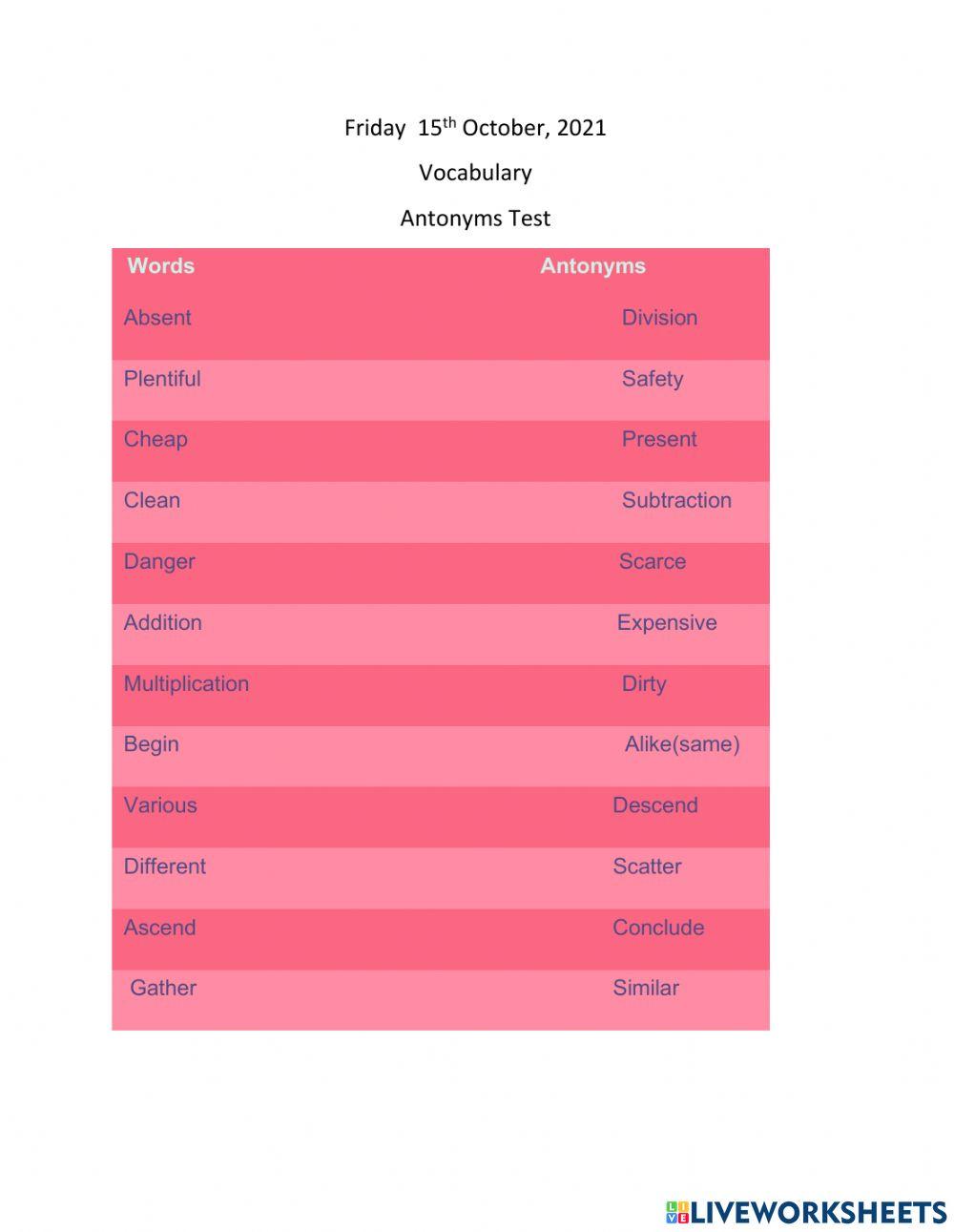1530346 | Vocabulary | onika | LiveWorksheets