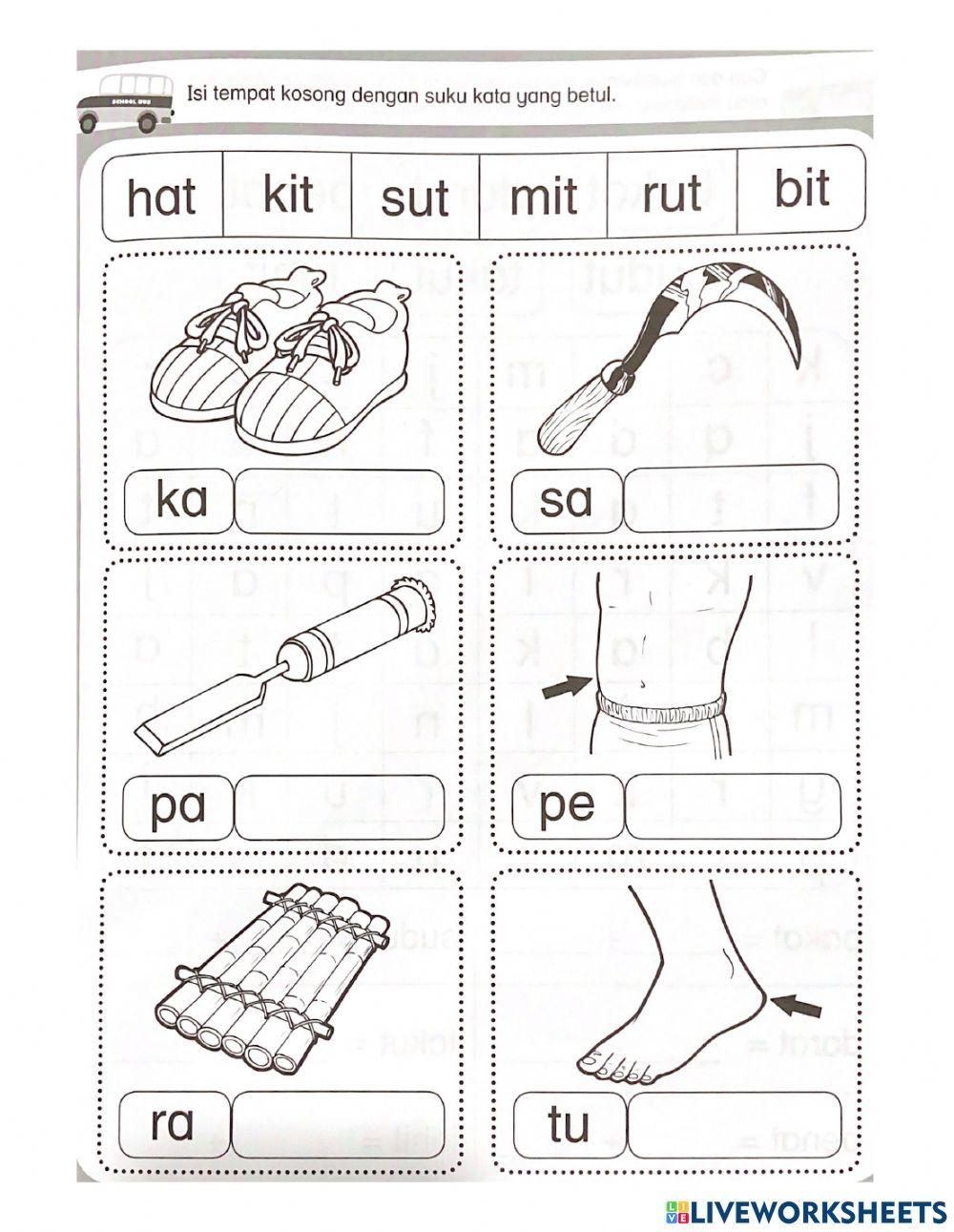 Suku kata akhiran -t- worksheet | Live Worksheets