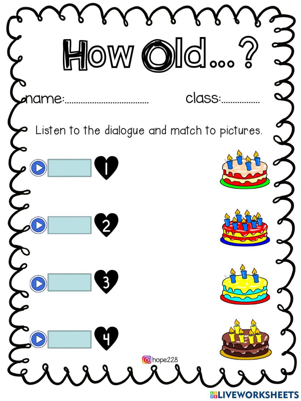 How old Worksheet worksheet | Live Worksheets