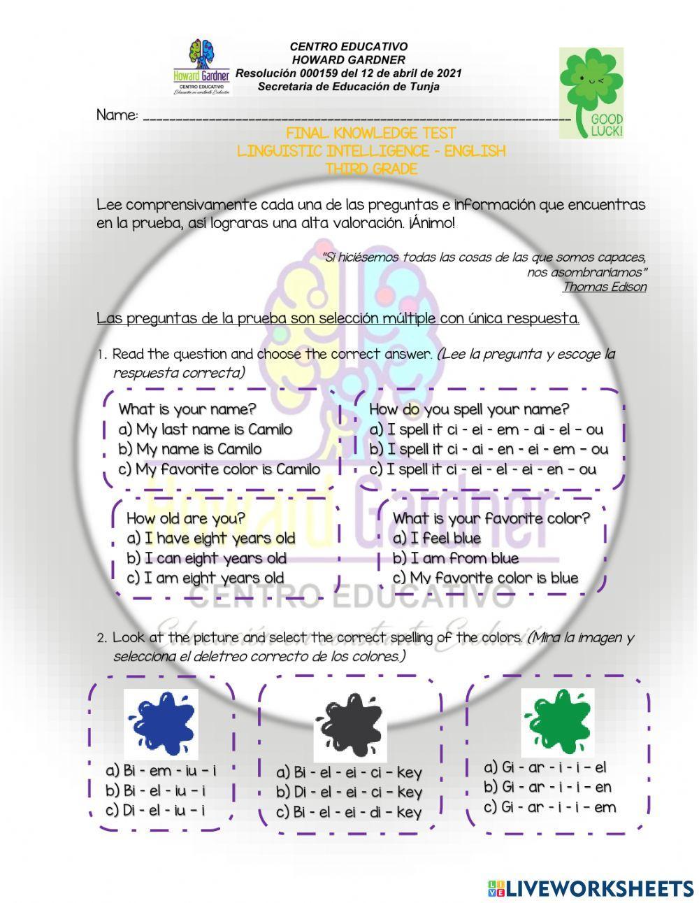 Final Test 3rd Grade worksheet | Live Worksheets
