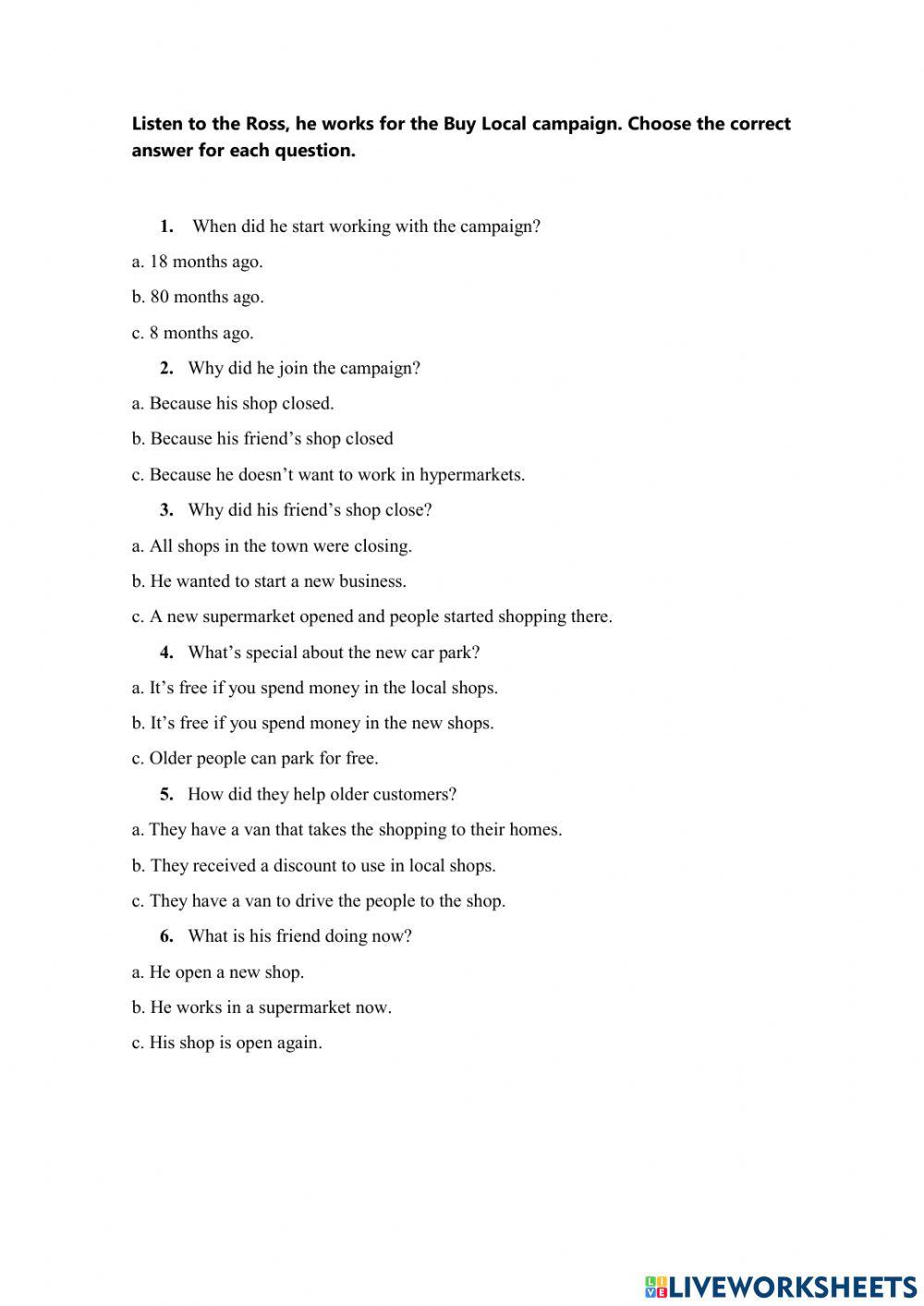 The Buy Local Campeign worksheet | Live Worksheets