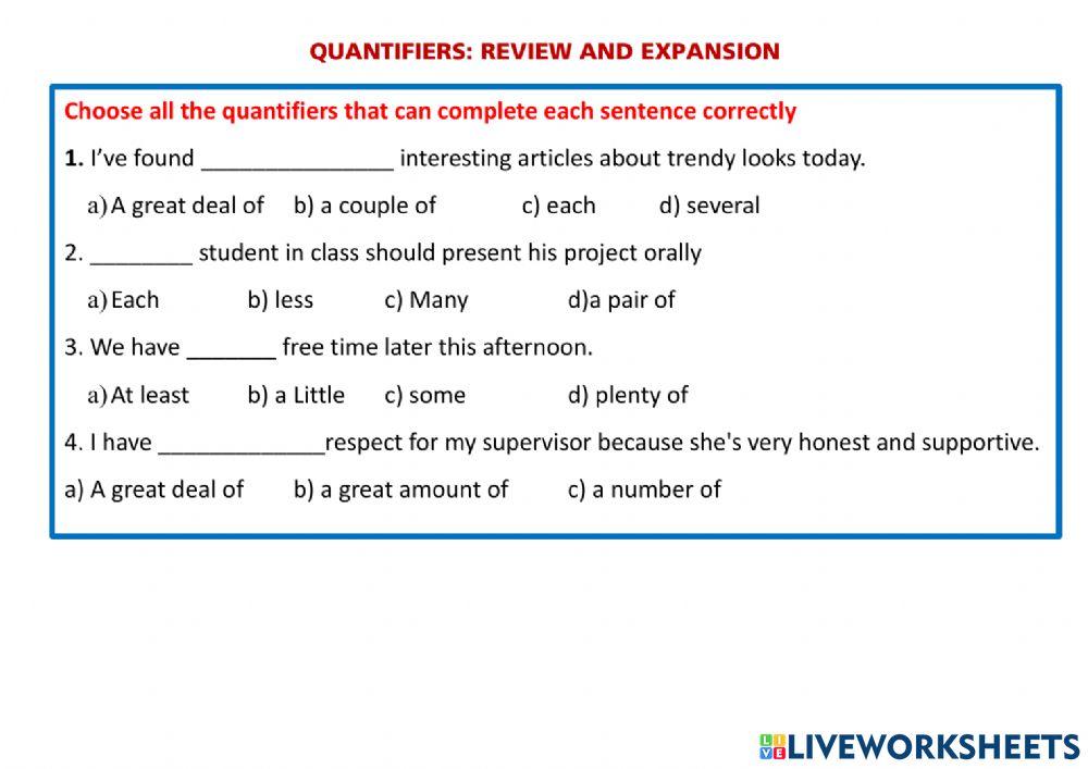 quantifiers rev… | Free Interactive Worksheets | 3445367