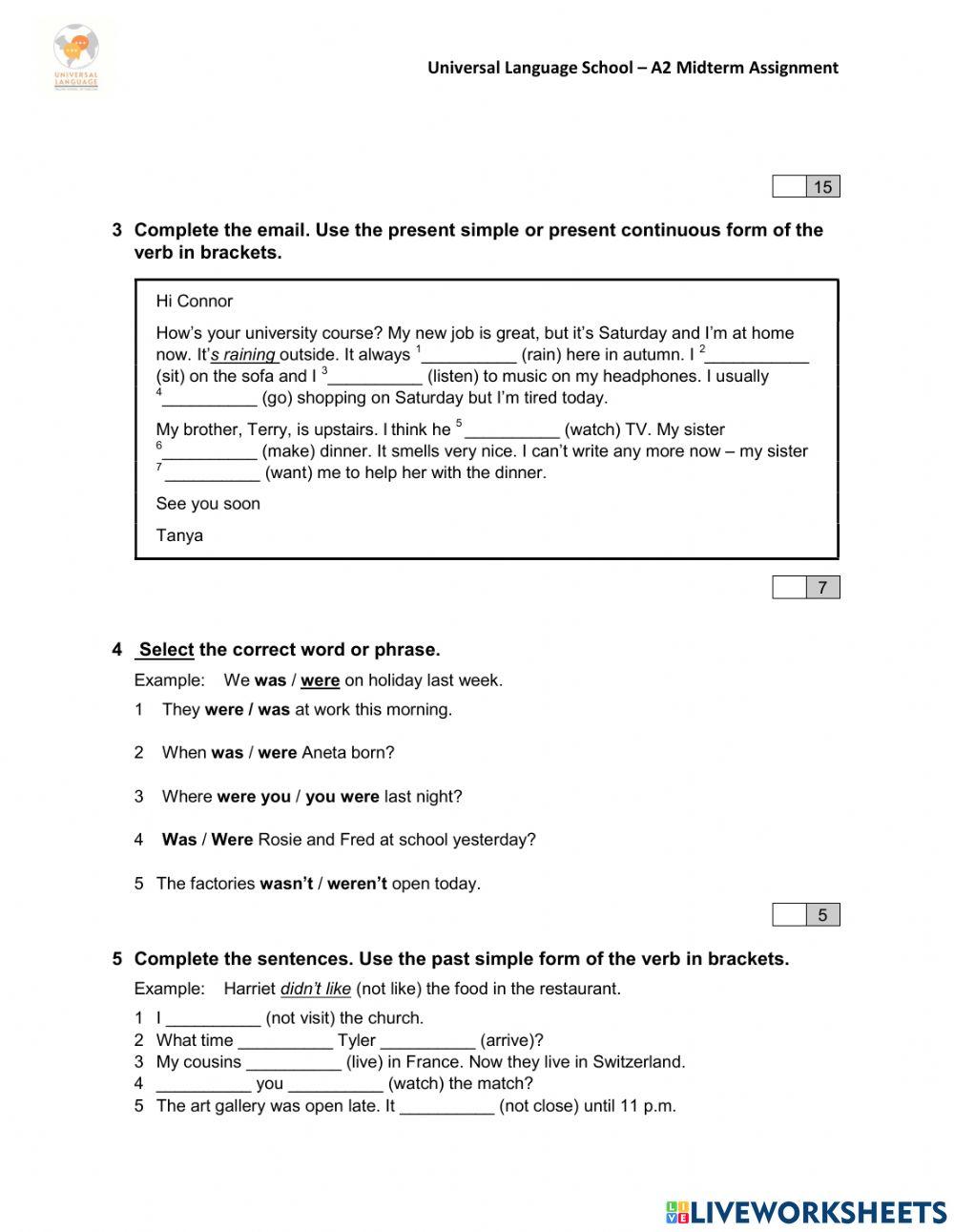 A2 Midterm Assignment worksheet | Live Worksheets