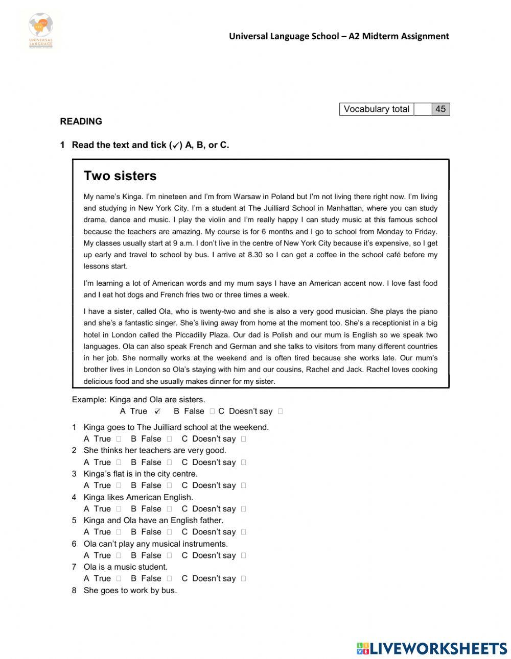 A2 Midterm Assi… | Free Interactive Worksheets | 1531709