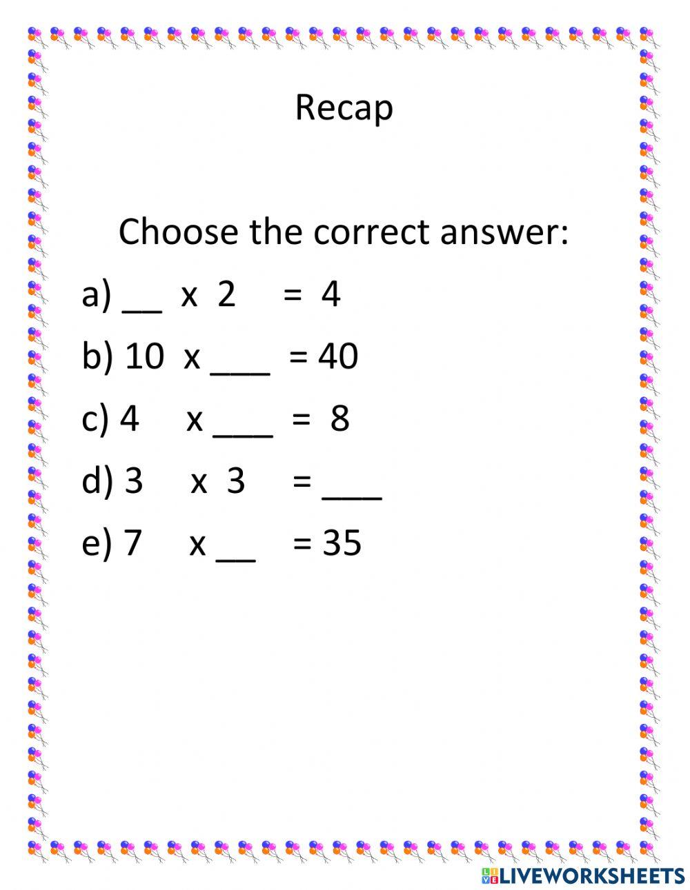 Multiplication | Free Interactive Worksheets | 1531763