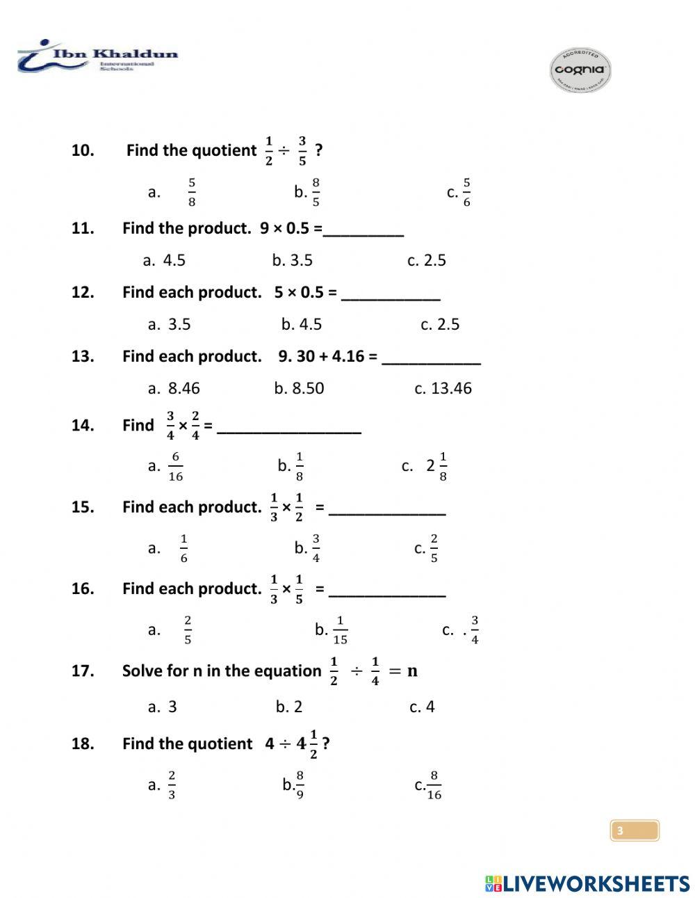 Ibn Khaldun International school Al Yasmeen branch Grade 6 Math Live ...