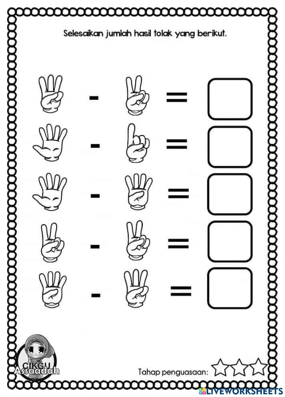 Operasi Tolak online exercise for Tadika | Live Worksheets