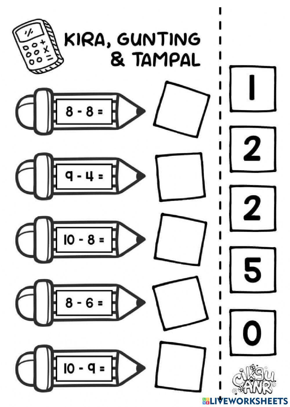 Operasi Tolak online exercise for Tadika | Live Worksheets