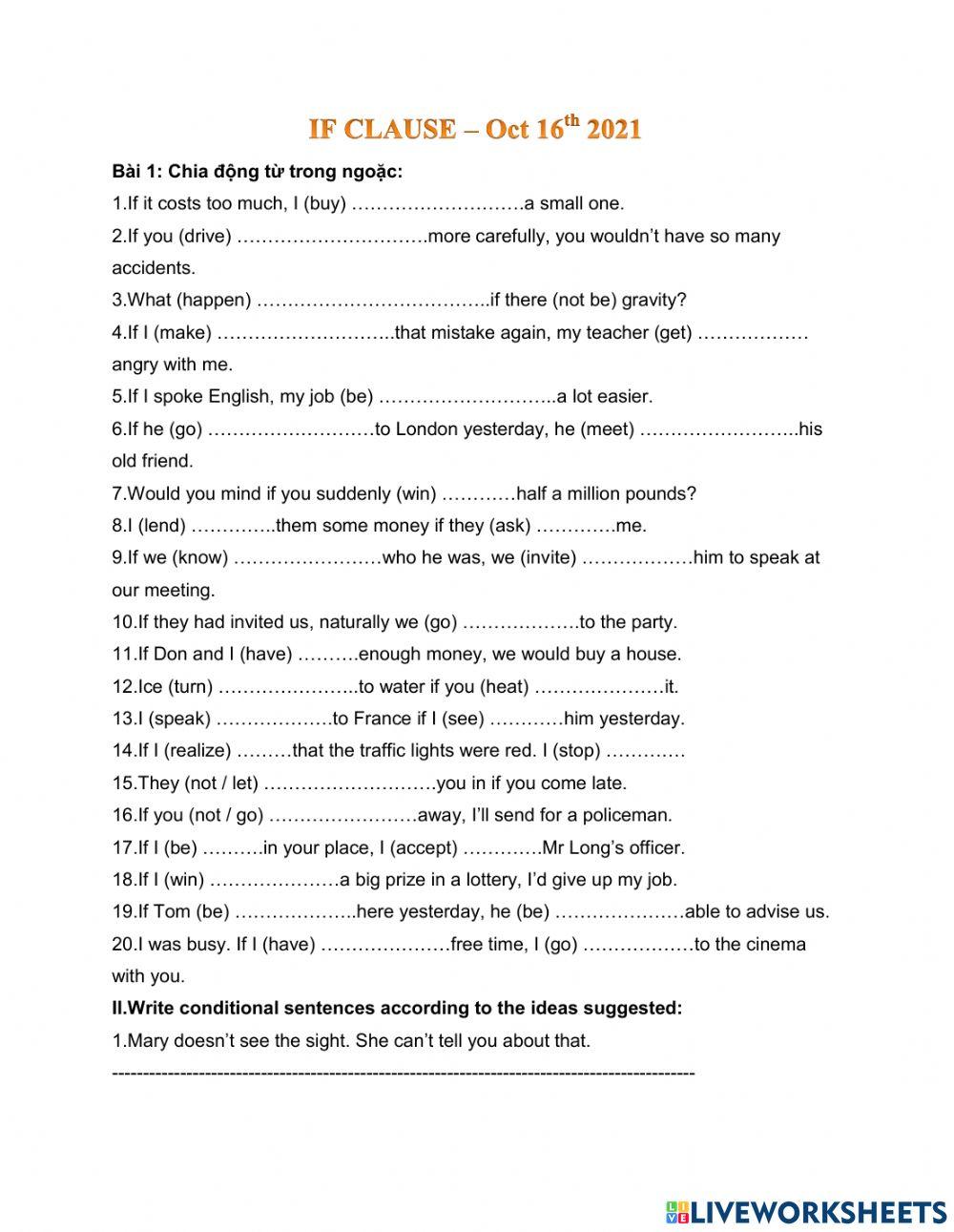If clause 1 | Free Interactive Worksheets | 1532255