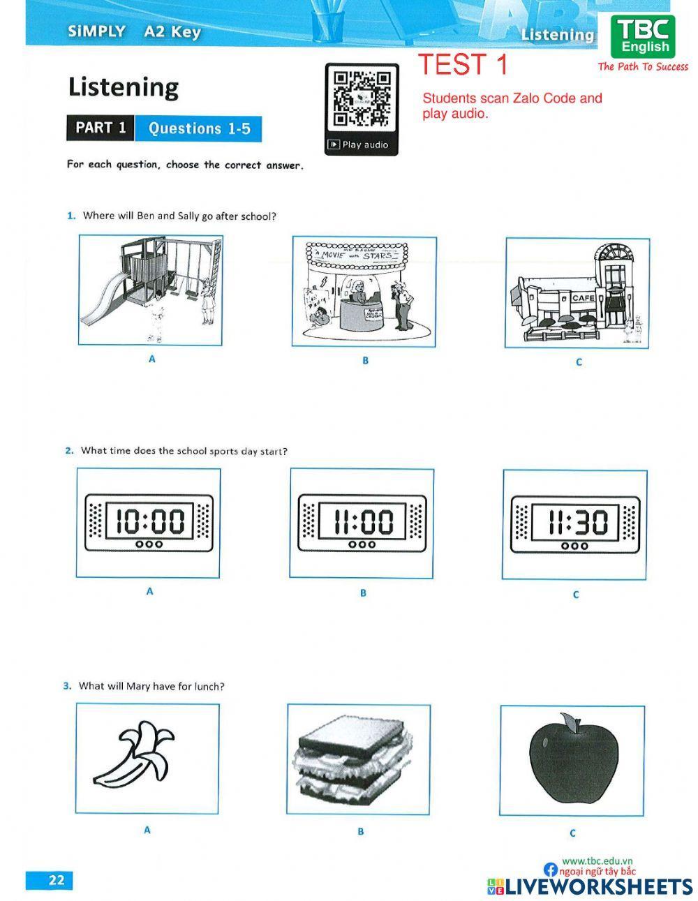 Ket simply test 1-2 1532354 | englishtaybac | Live