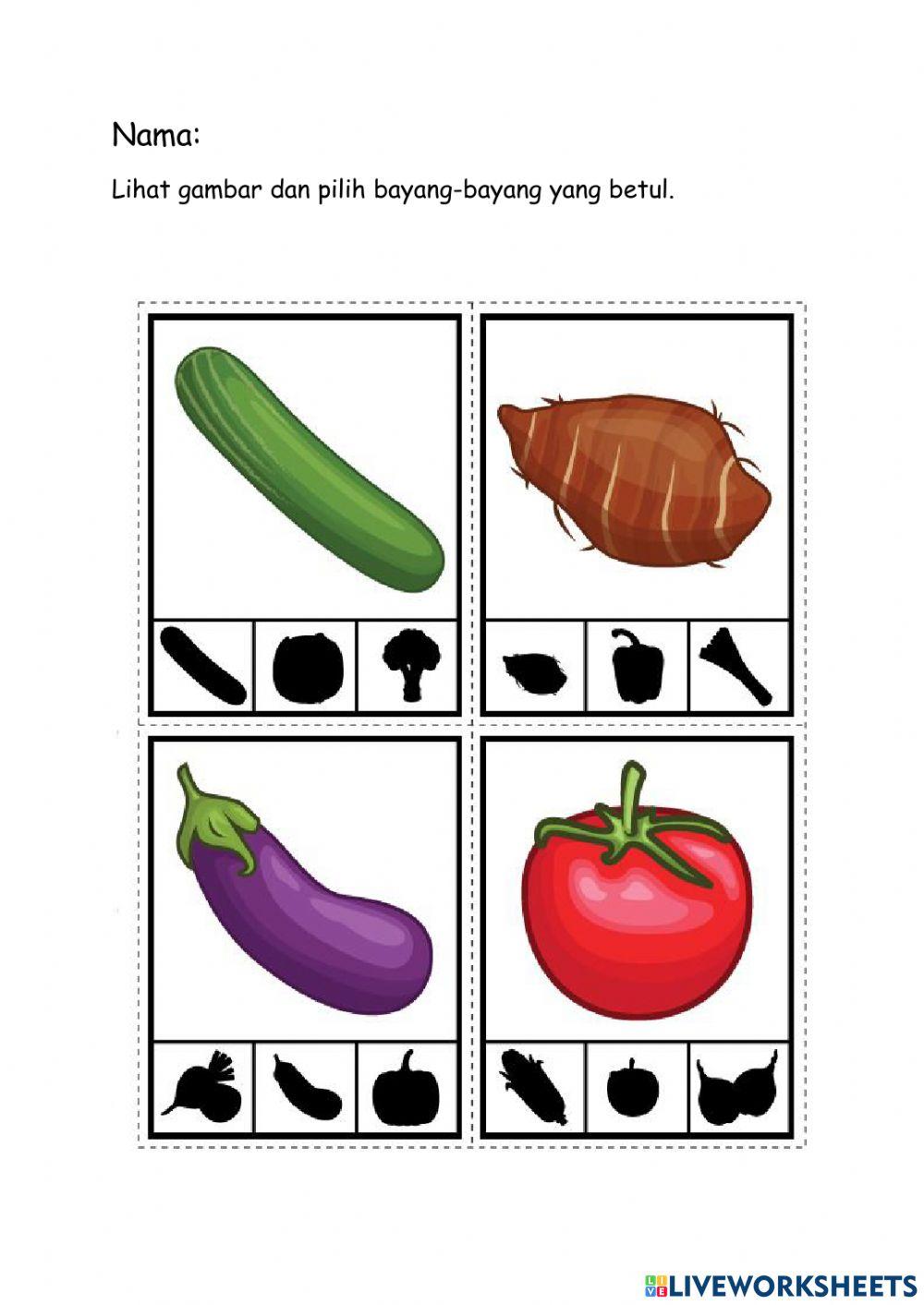 Sayur-sayuran worksheet for prasekolah | Live Worksheets