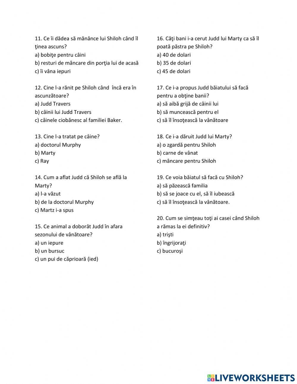 Shiloh quiz | LiveWorksheets | 1532539