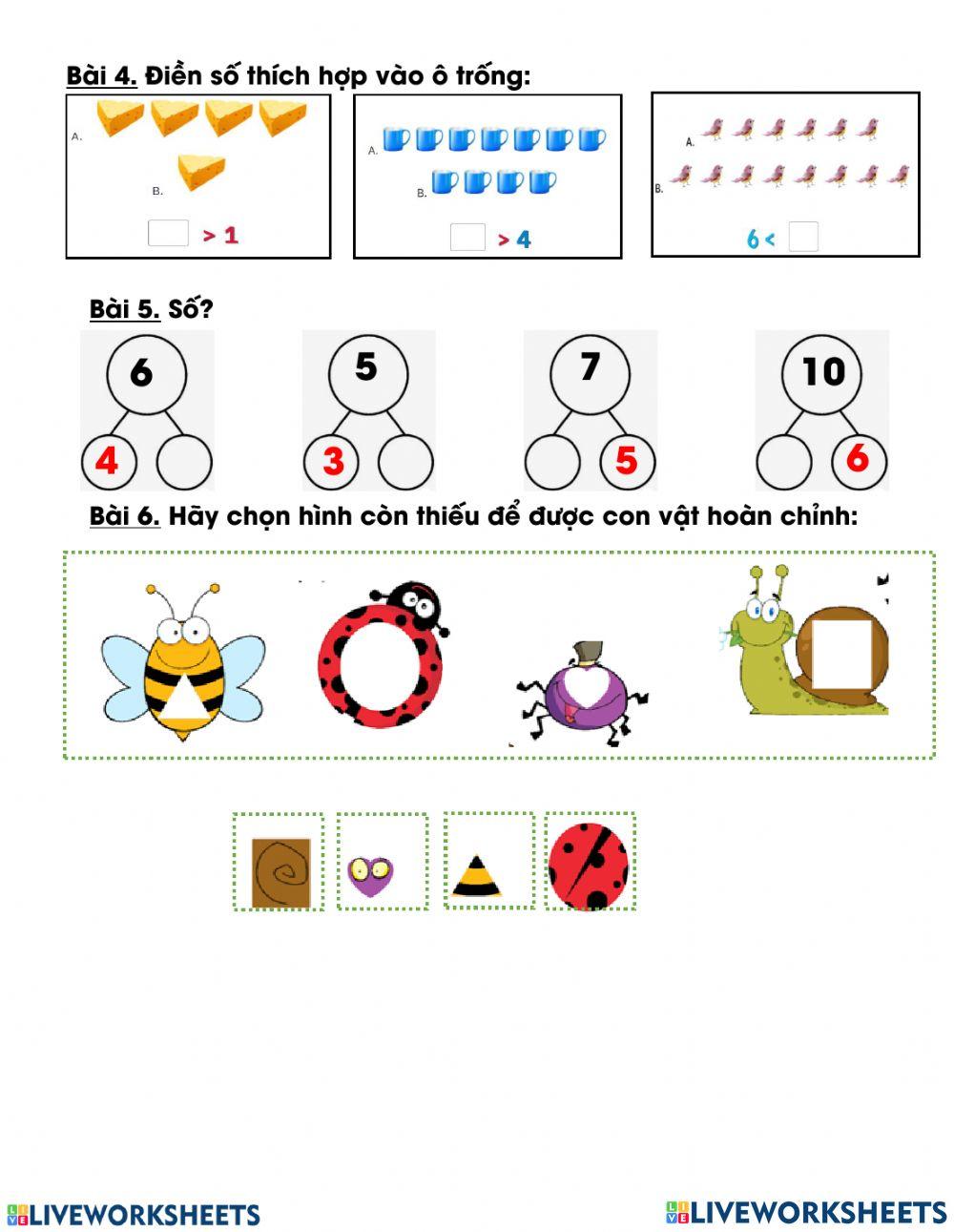 Toán tuần 5 online activity | Live Worksheets