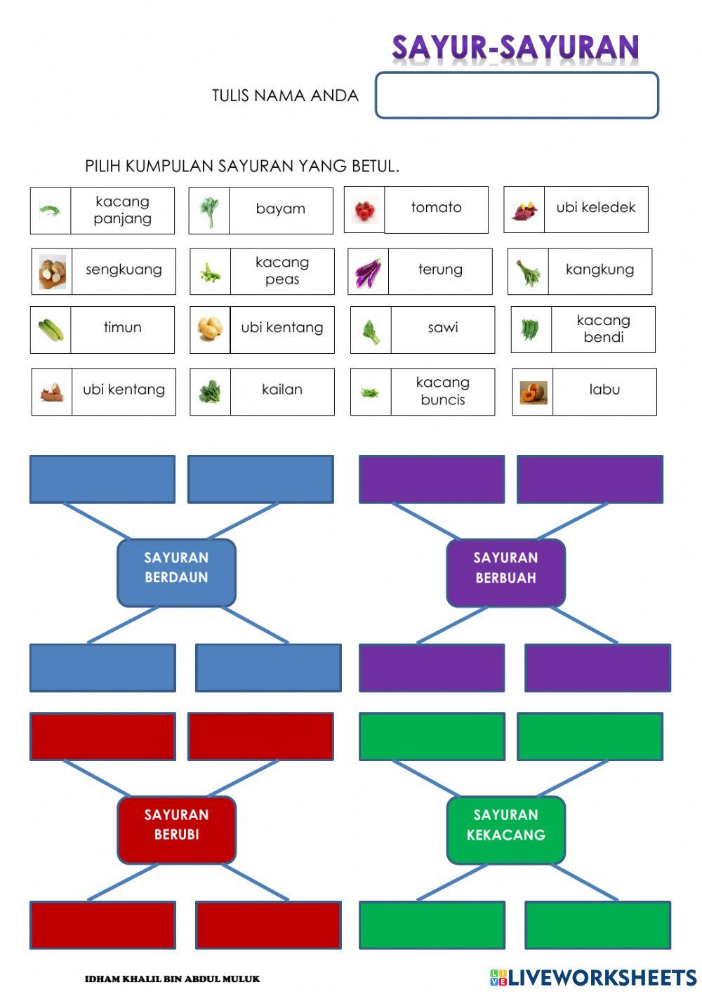 Sayur-sayuran - Kategorikan worksheet | Live Worksheets