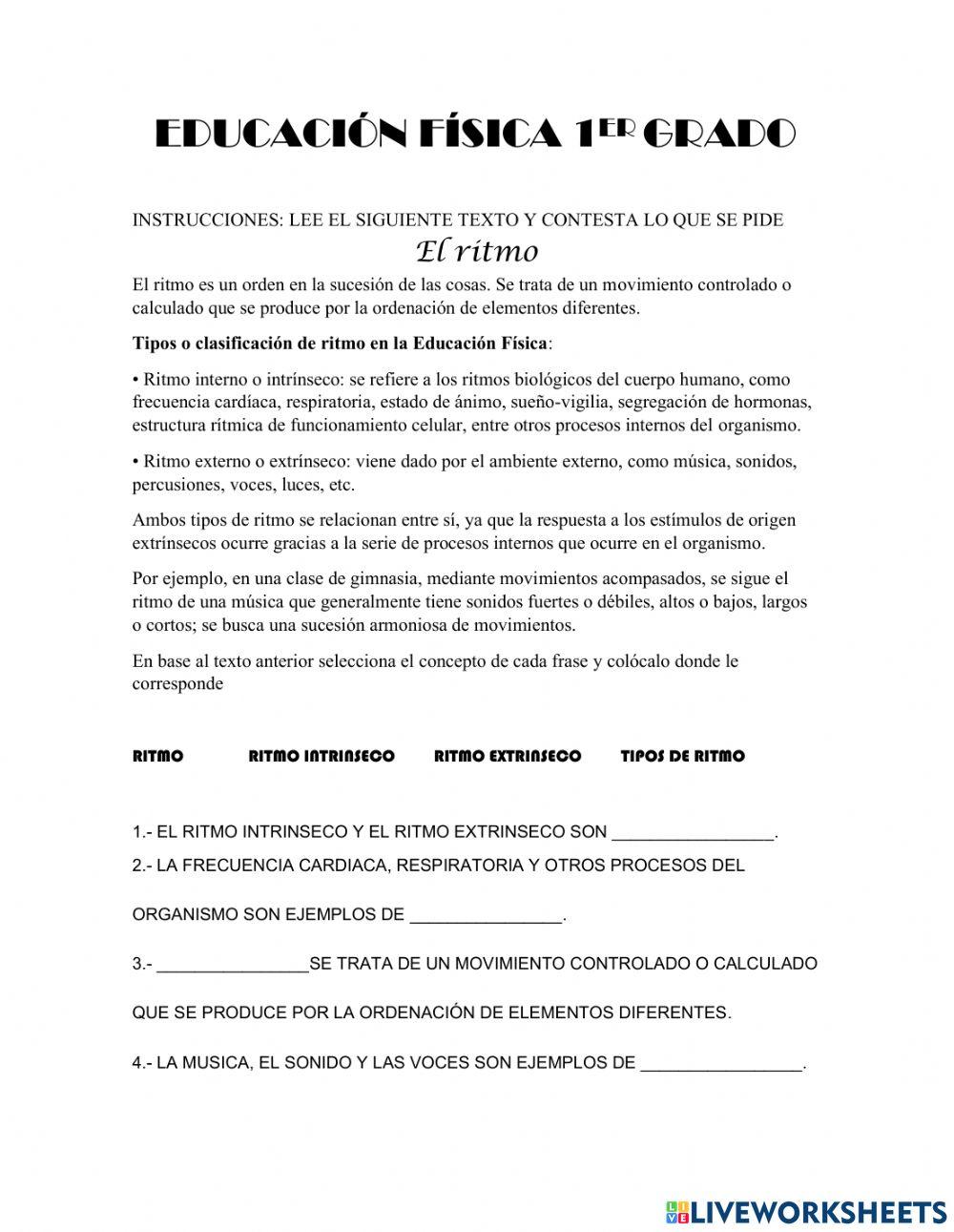 Ritmo en educac… | Free Interactive Worksheets | 1533104