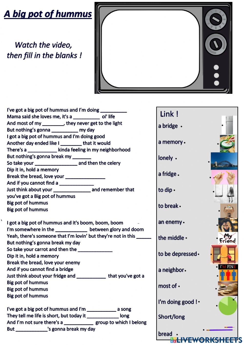 Big pot of hummus worksheet | Live Worksheets