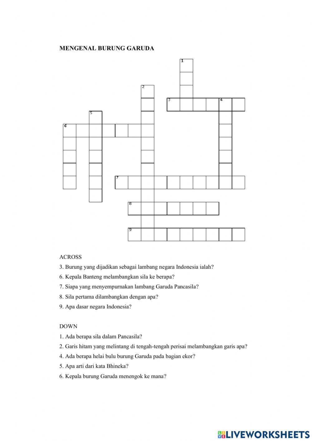 Mengenal burung garuda worksheet | Live Worksheets