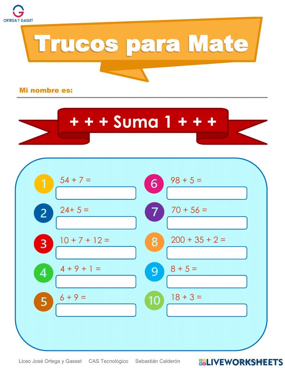 Trucos para Mate: Suma worksheet | Live Worksheets