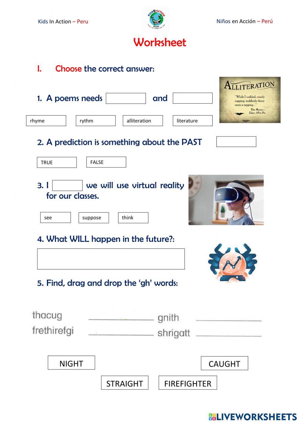 MOVERS 8 - Class 7 - Poems and predictions worksheet | Live Worksheets
