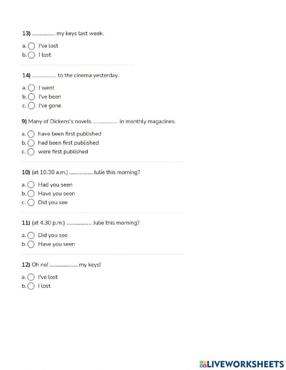 Past simple and past continuous online worksheet for 7 | Live Worksheets