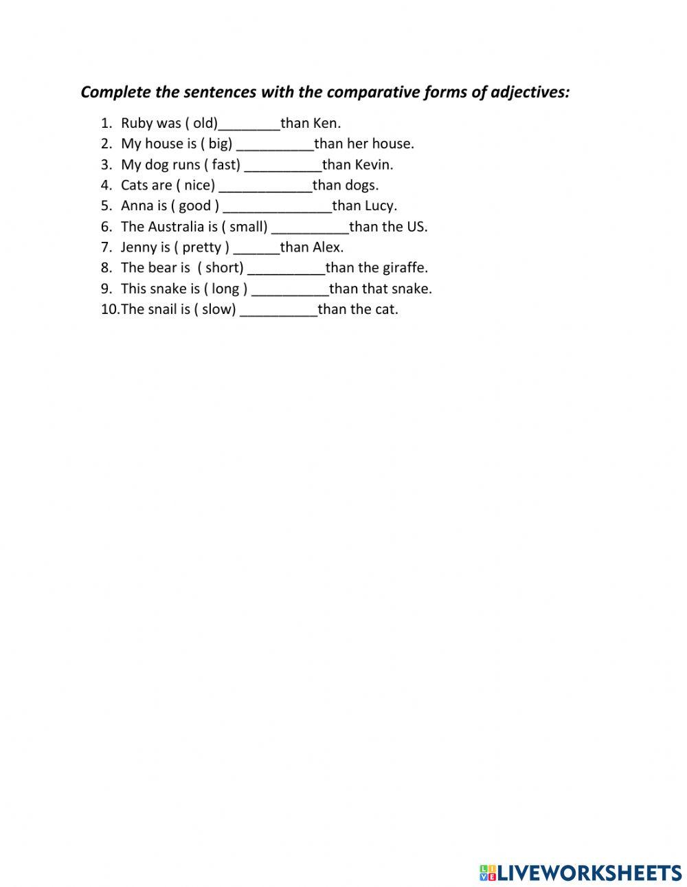Grade 4 comparatives worksheet | Live Worksheets