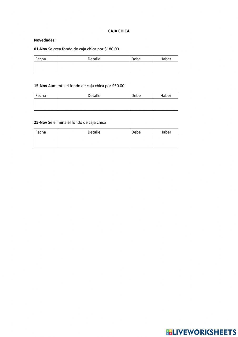 Caja chica worksheet | Live Worksheets