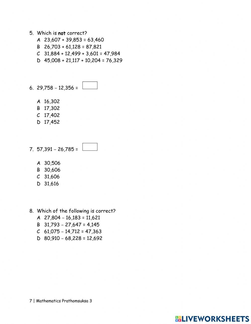 Math exam interactive activity for 4 | Live Worksheets