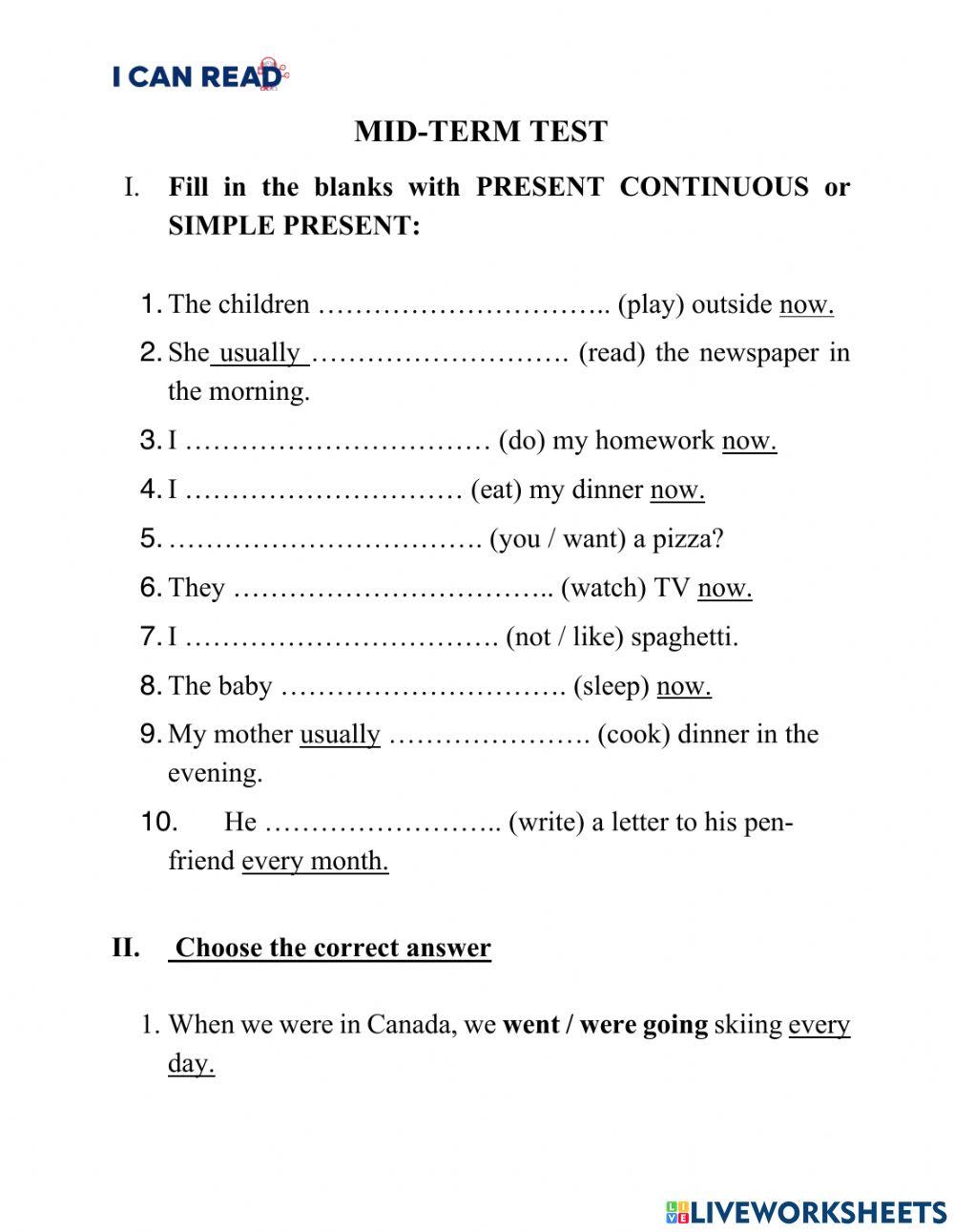 ICR Mid-test worksheet | Live Worksheets