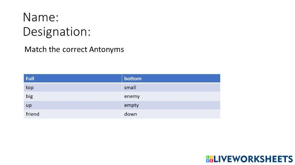 Antonyms activity for 3rd | Live Worksheets