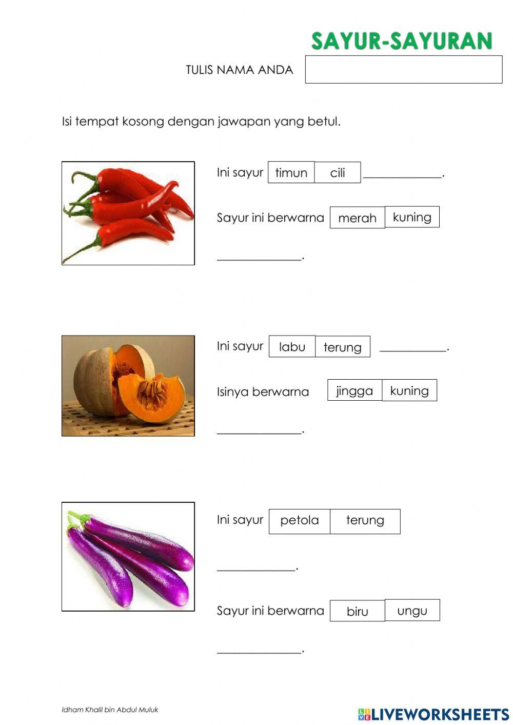 Sayur-sayuran 2 worksheet | Live Worksheets