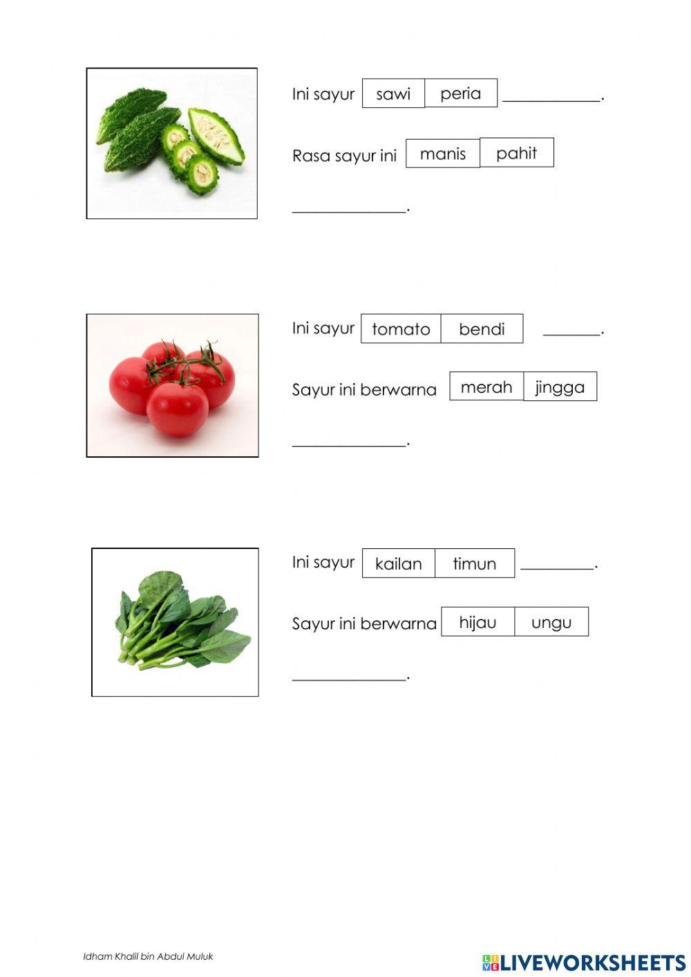 Sayur-sayuran 2 worksheet | Live Worksheets