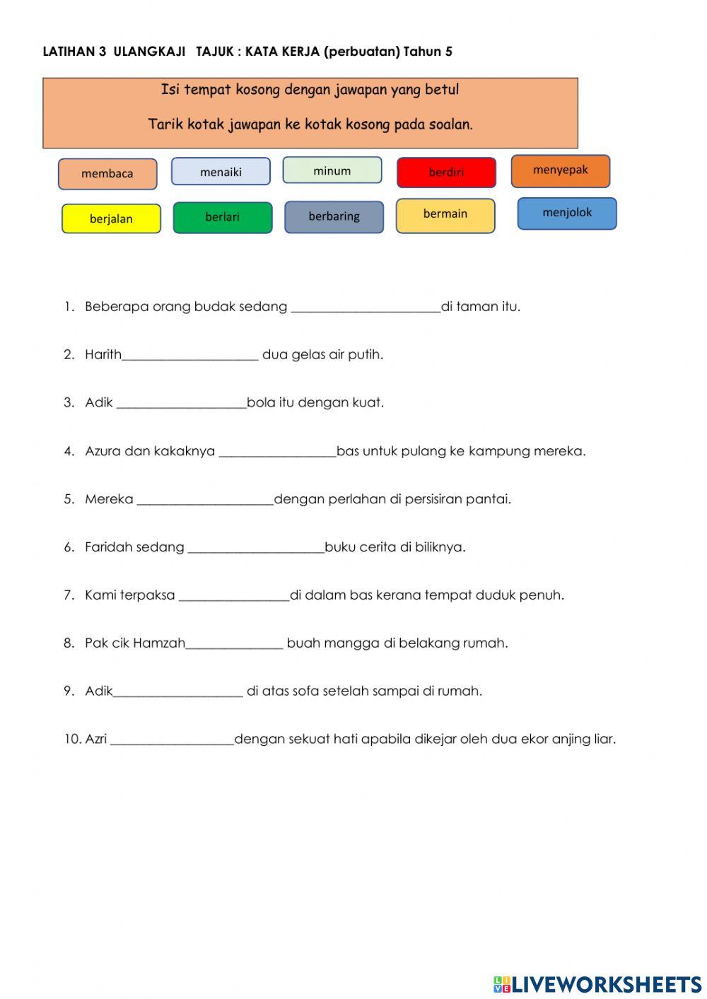Kata Kerja online exercise for 5 | Live Worksheets