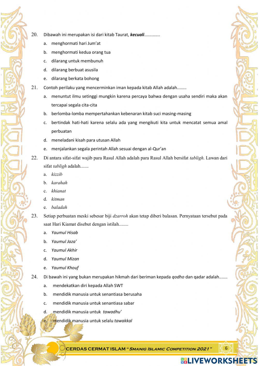 “Smanig Islamic Competition 2021” worksheet | Live Worksheets