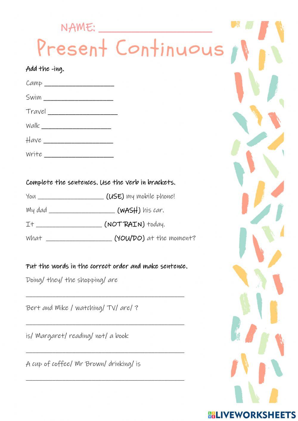 Present continuous online exercise for A1 | Live Worksheets