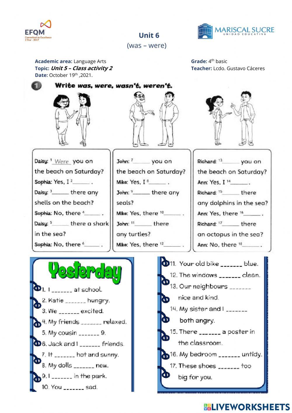 Was - were ques… | Free Interactive Worksheets | 1536849