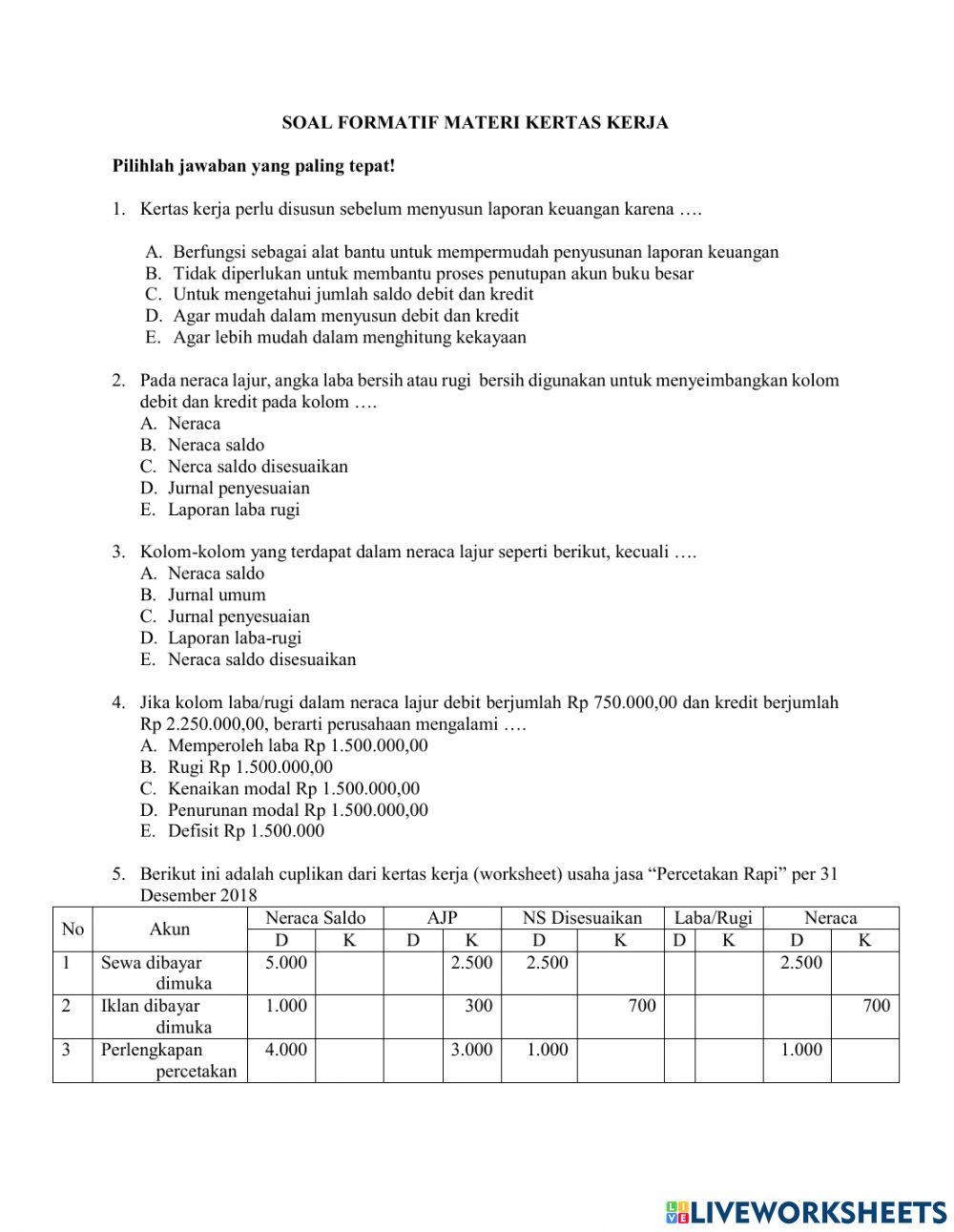 Kertas Kerja worksheet | Live Worksheets
