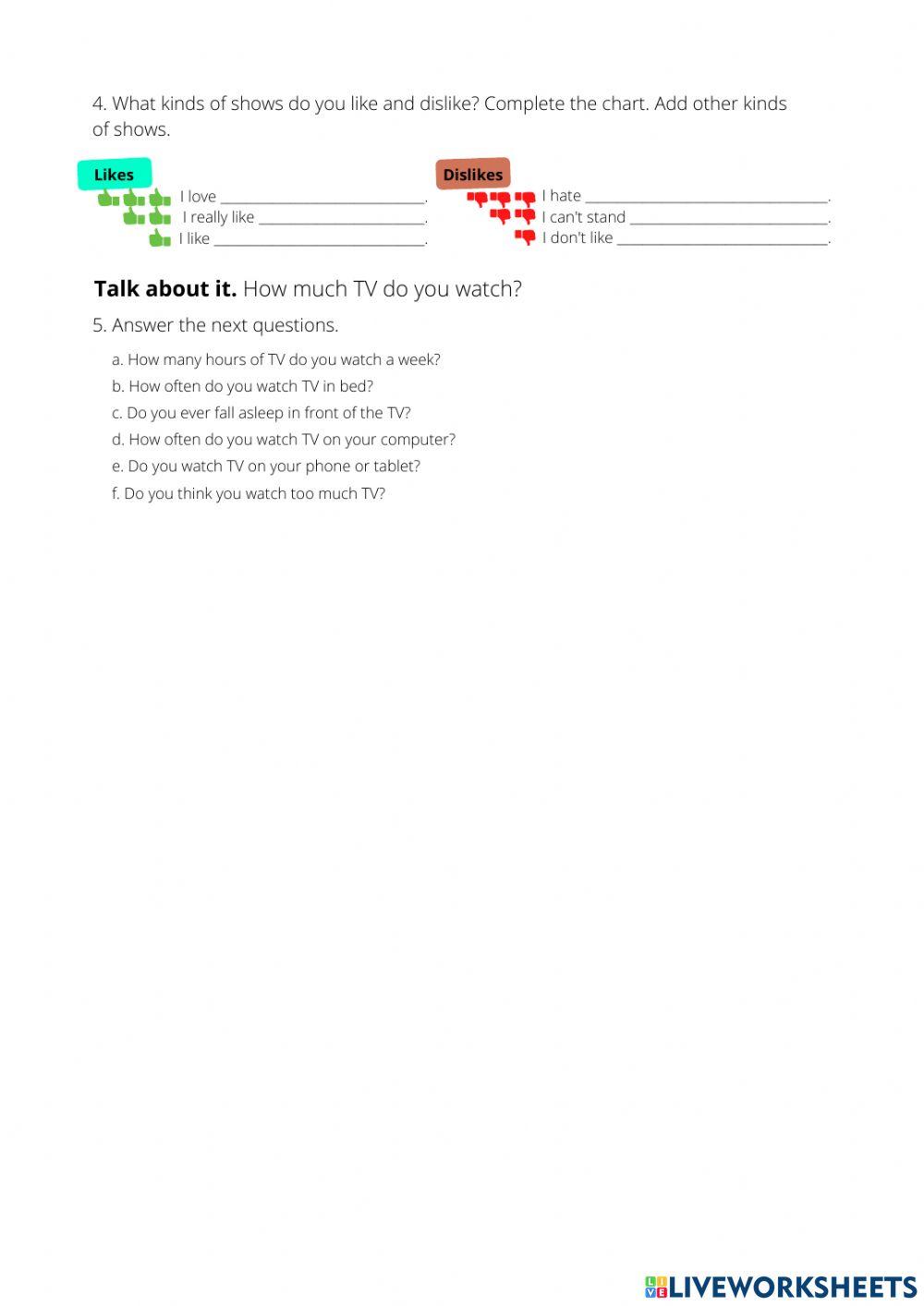 TV shows online exercise | Live Worksheets