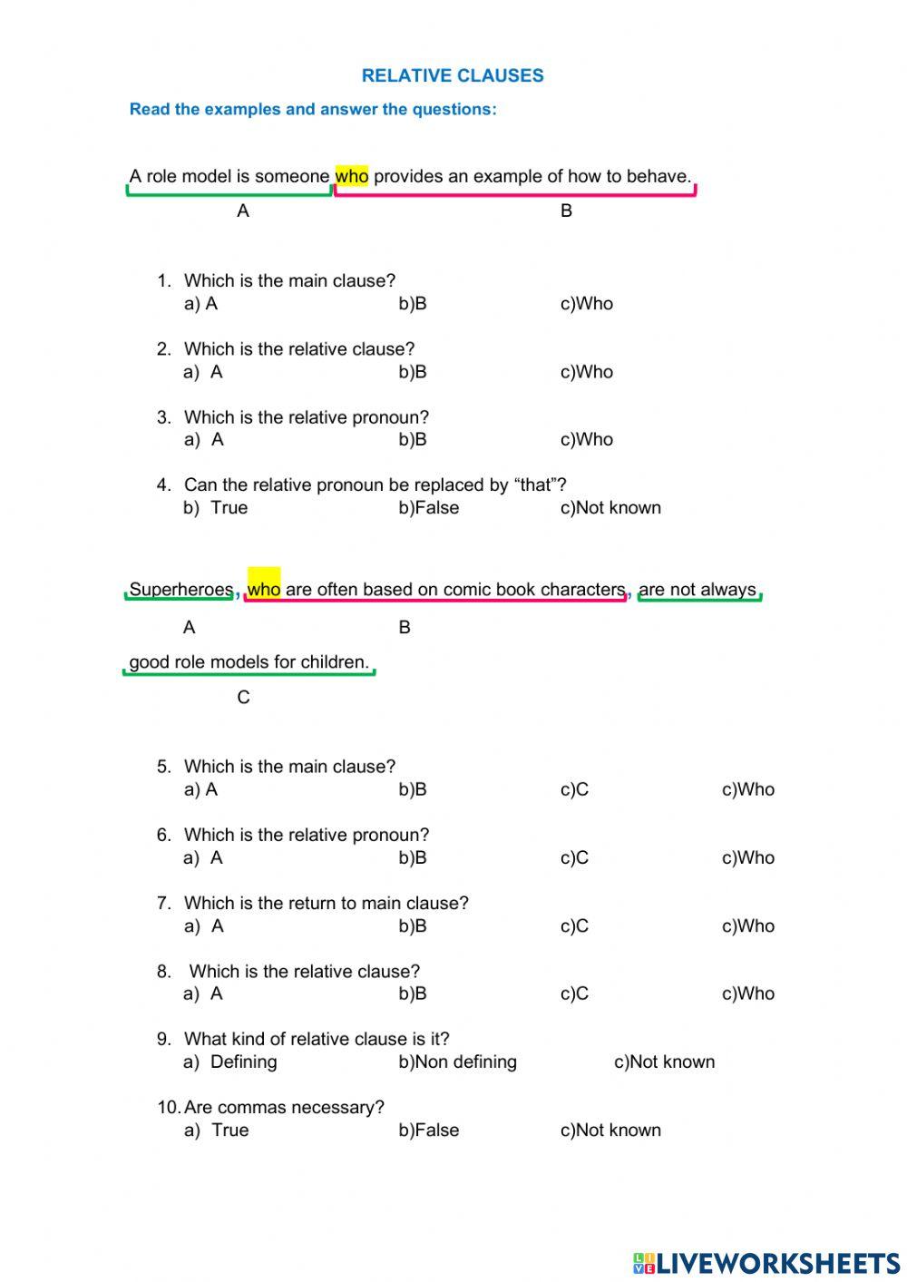 Relative clauses 1537070 | LILO RODMA | Live Worksheets