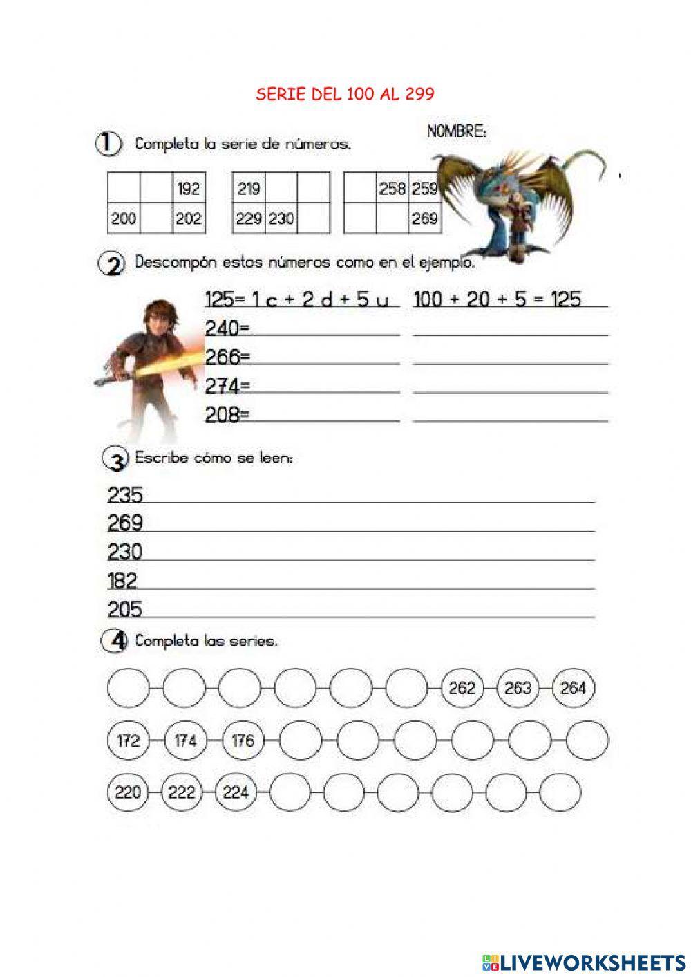 Serie del 100 al 299 worksheet | Live Worksheets