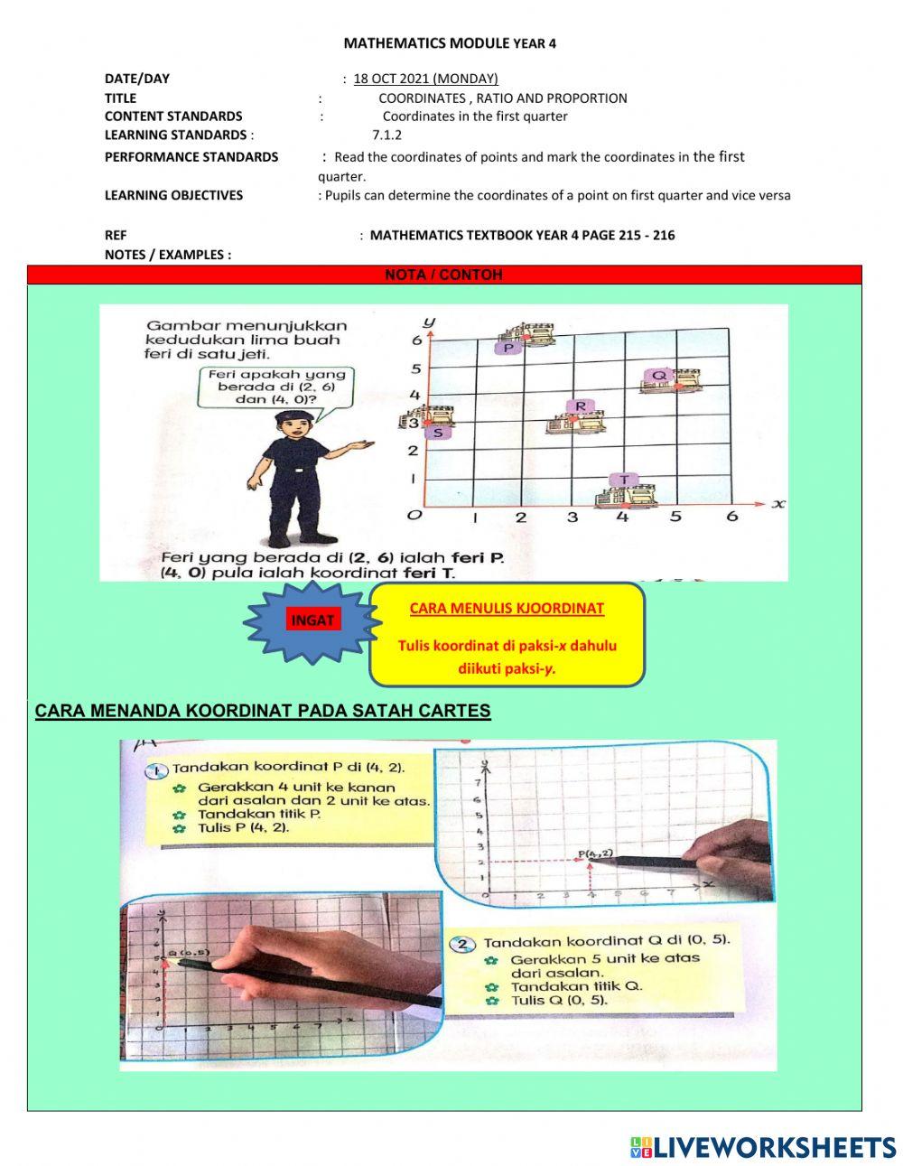 Coordinates | Free Interactive Worksheets | 1537236