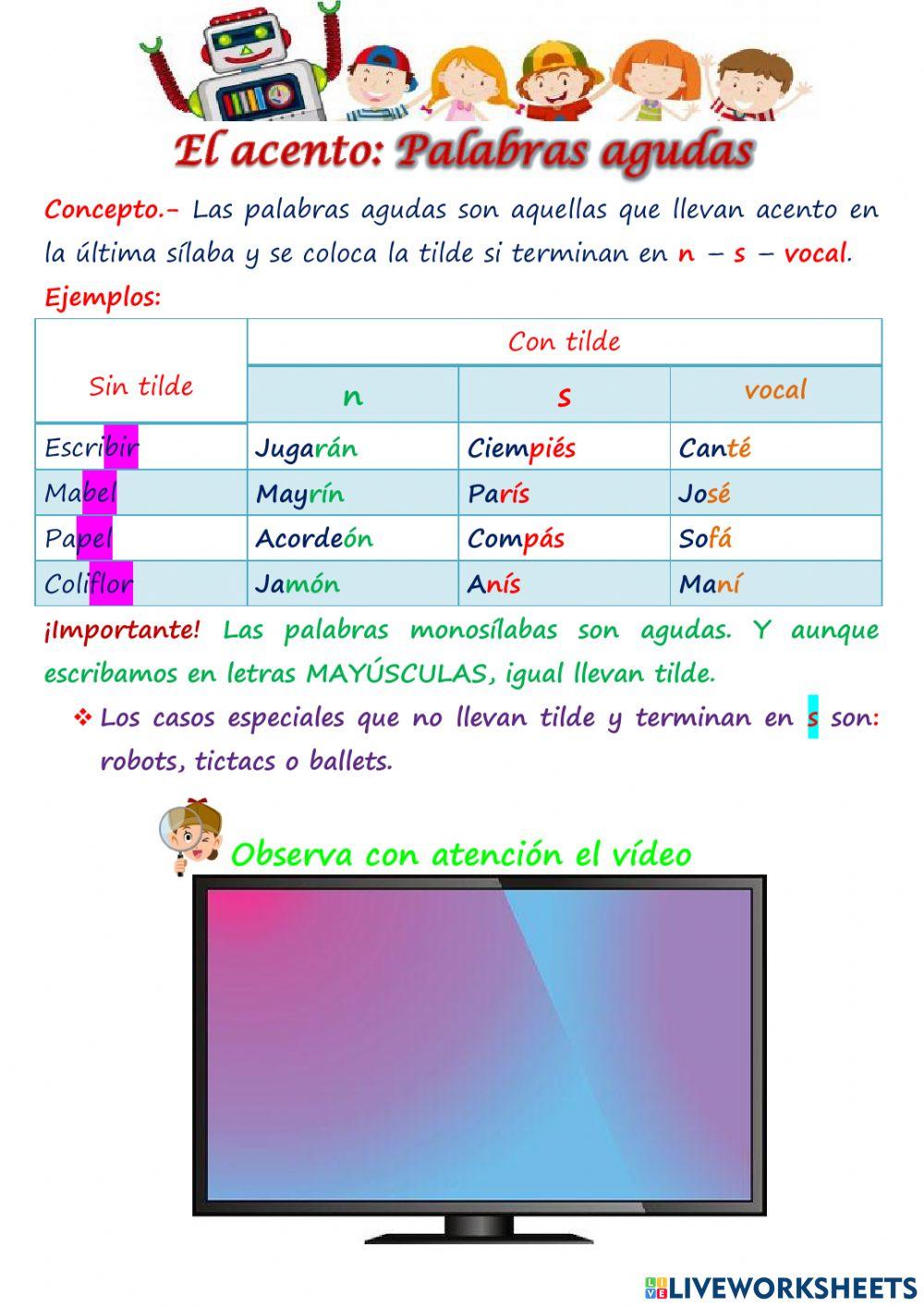 El acento | Free Interactive Worksheets | 1537377