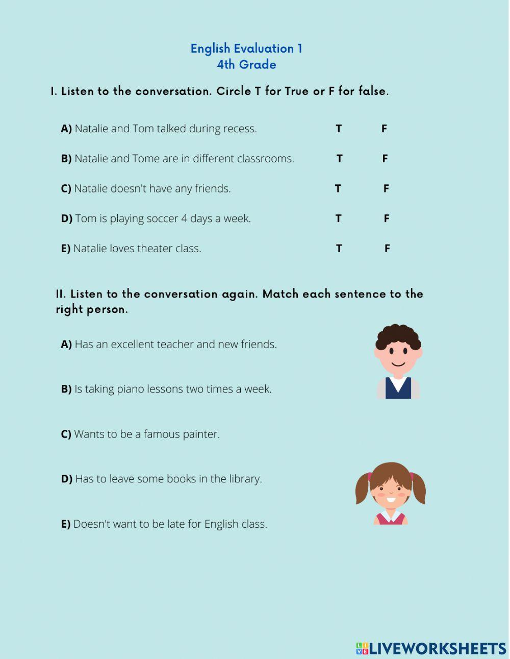 Listening online exercise for Grade 4 | Live Worksheets