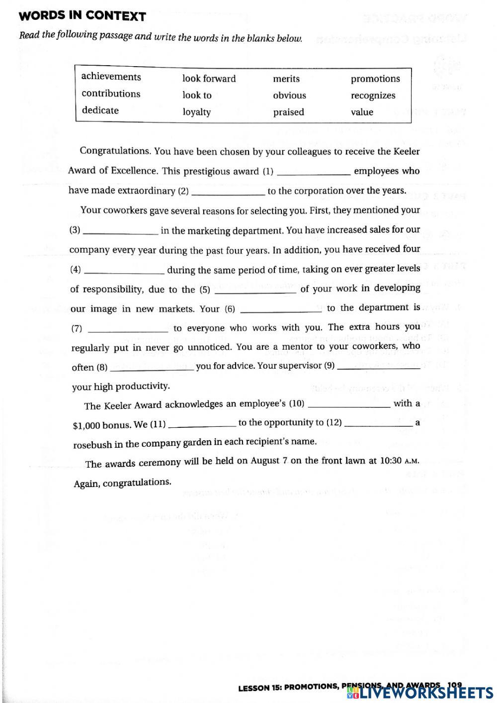 Lesson 15: Prom… | Free Interactive Worksheets | 5210007